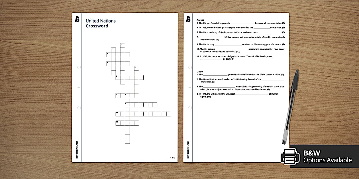 United Nations Crossword (teacher made) - Twinkl