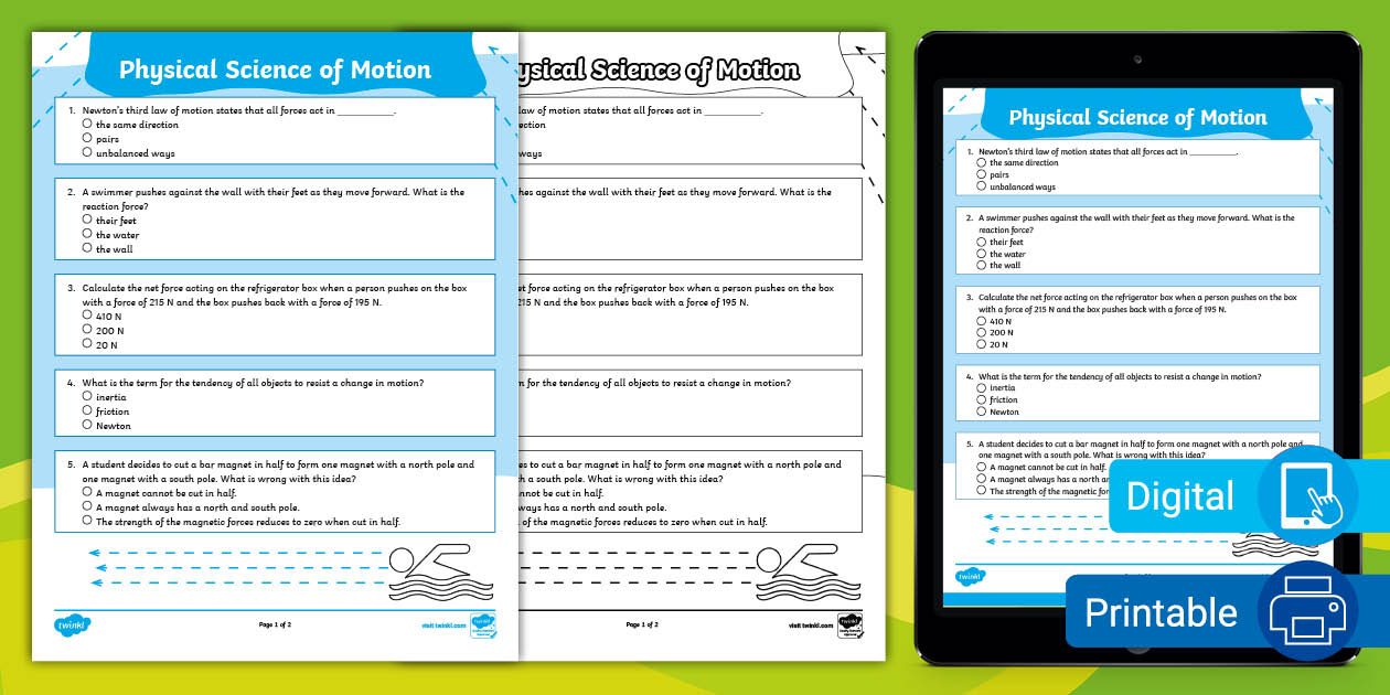 Sixth Grade NGSS Physical Science of Motion Quiz - Twinkl