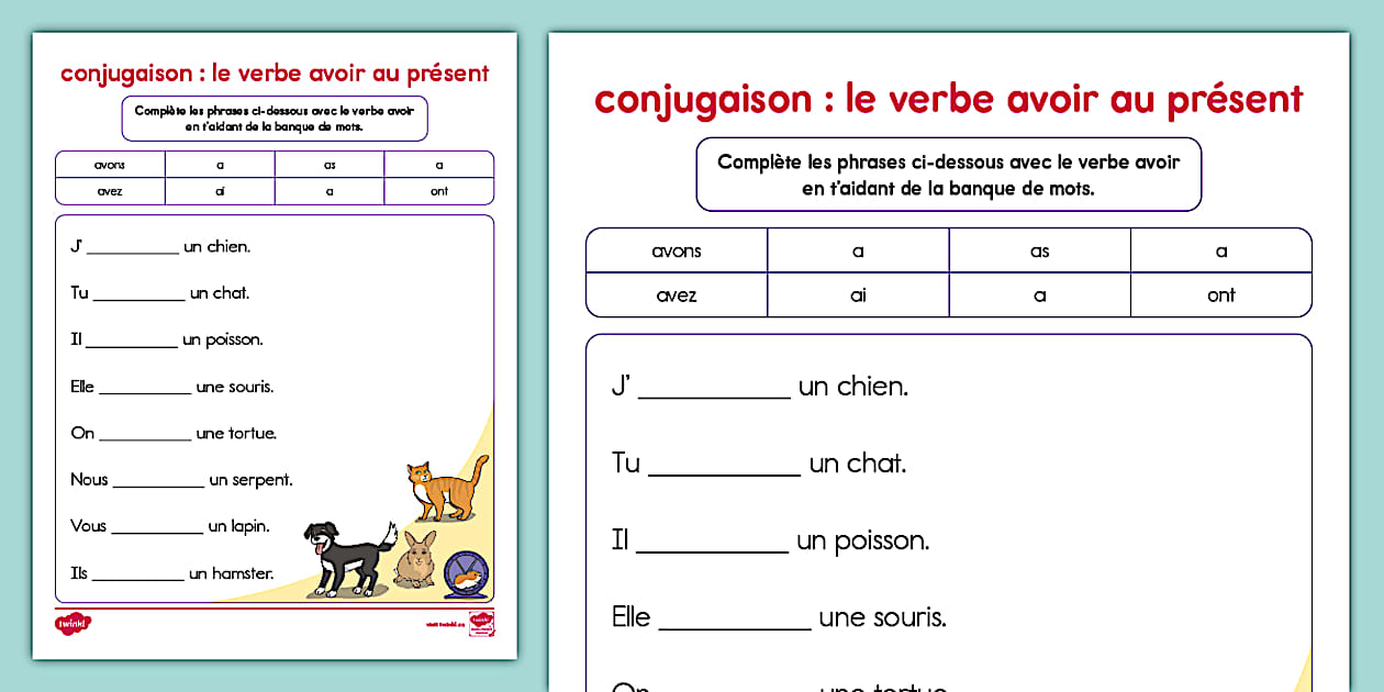 Activité de conjugaison : Le verbe avoir au présent