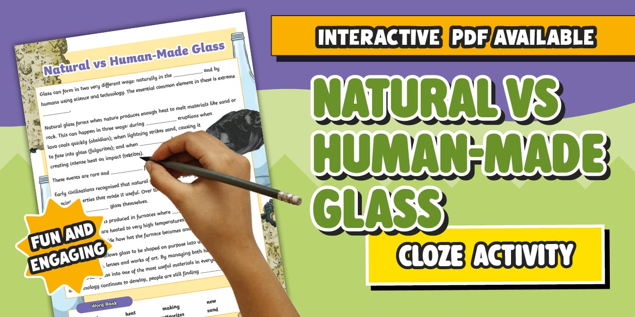 Natural vs Human-Made Glass Cloze Activity