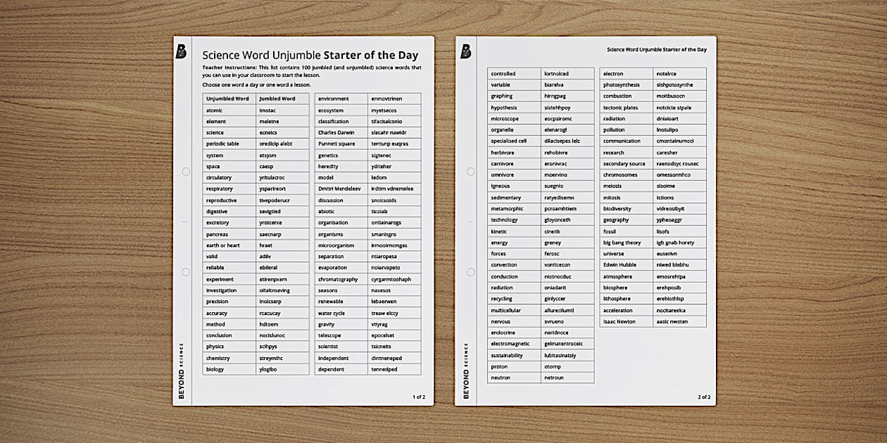 Science Starter of the Day - Word Unjumble (Lehrer gemacht)