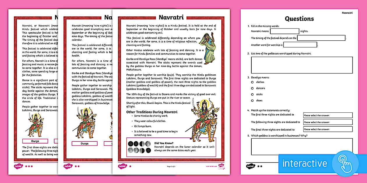 KS2 Navratri Differentiated Go Respond Worksheet / Worksheets