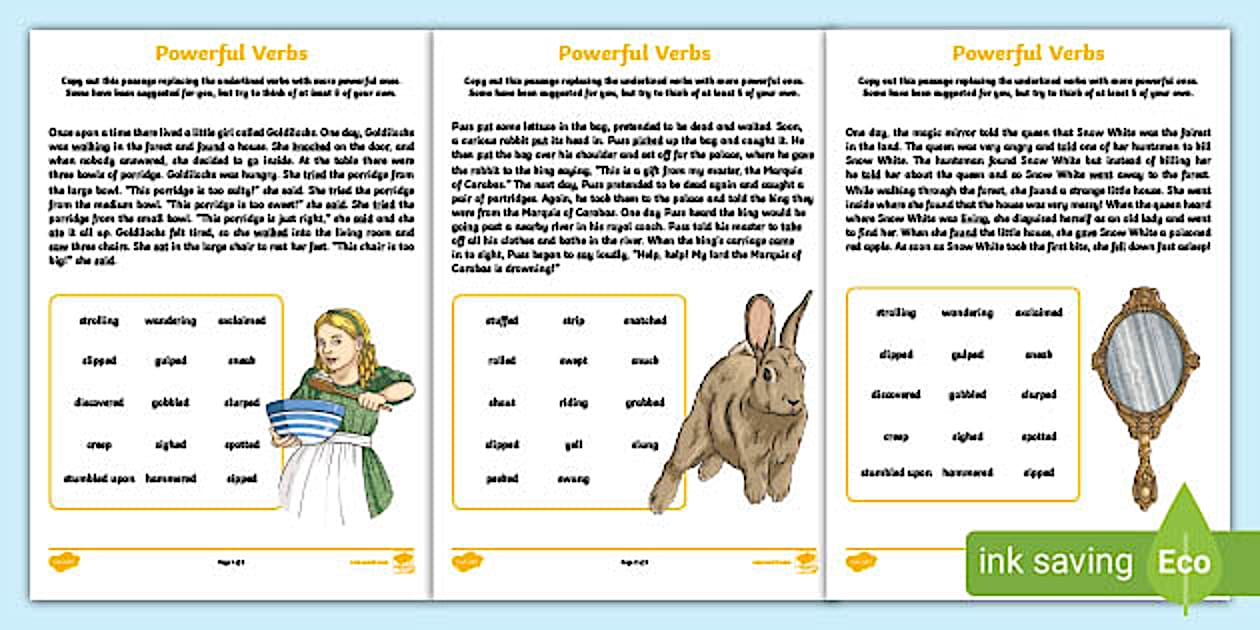 Powerful Verbs Worksheets | Primary Resources (teacher made)