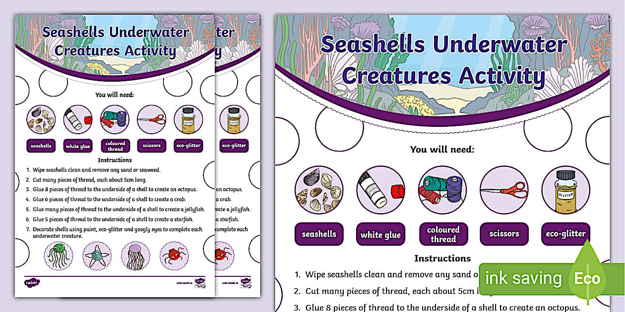 Seashell Underwater Creatures Activity (teacher made)