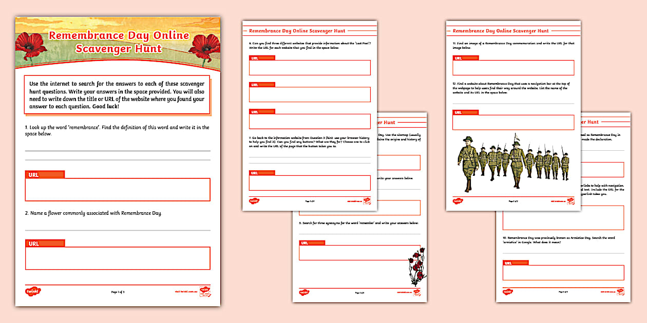 Remembrance Day Online Scavenger Hunt (Teacher-Made)