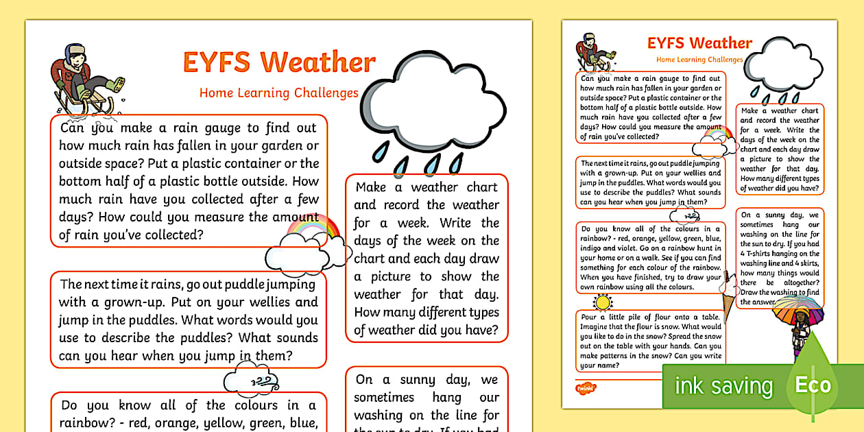 EYFS Weather Home Learning Challenges Reception FS2 - Twinkl