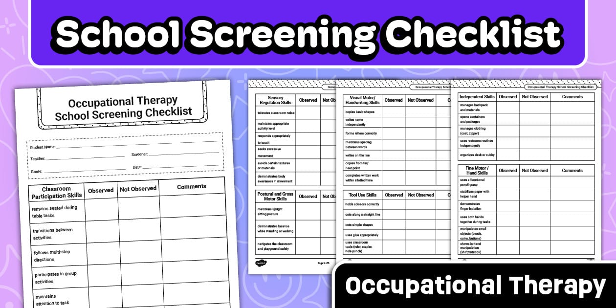 Occupational Therapy School Screening Checklist for Fine Motor ...