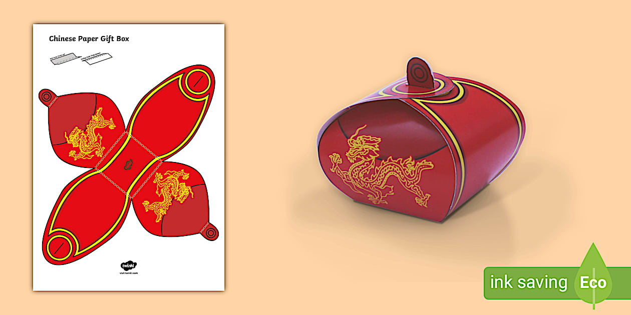 Chinese Gift Box Net Template - Craft Activity - Twinkl
