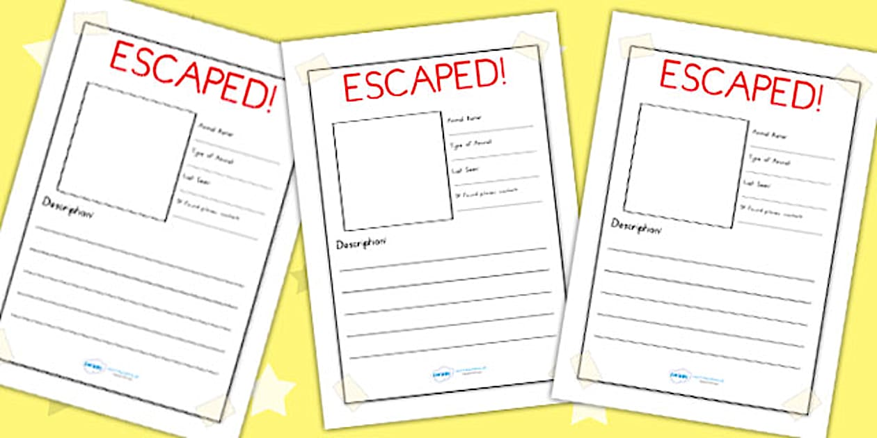 Escaped Animal Writing Frame Plain (teacher made) - Twinkl