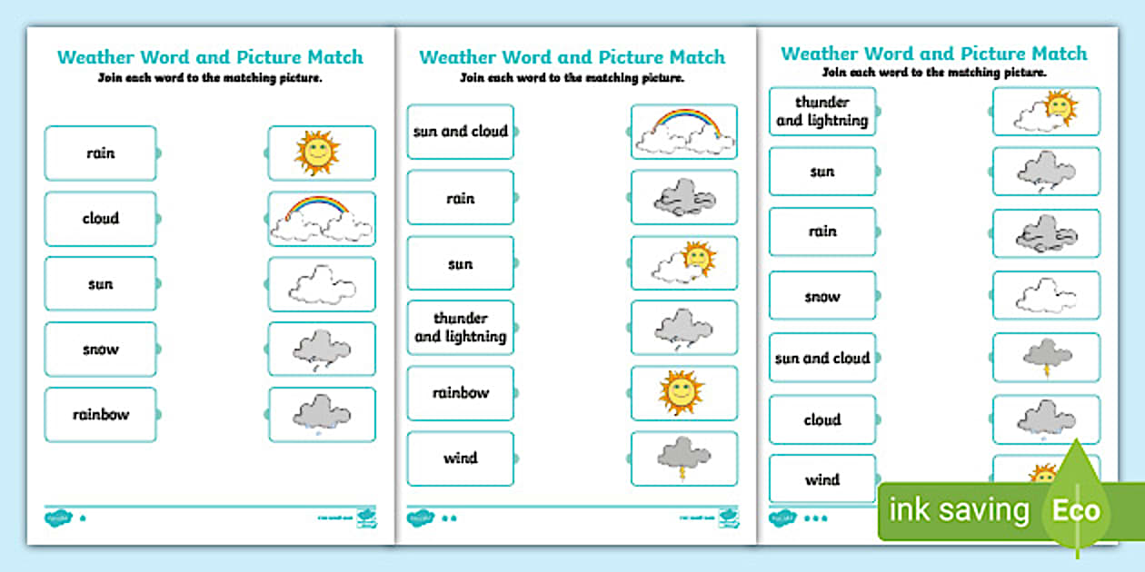 Editable Weather KS1 Word and Picture Matching Worksheet