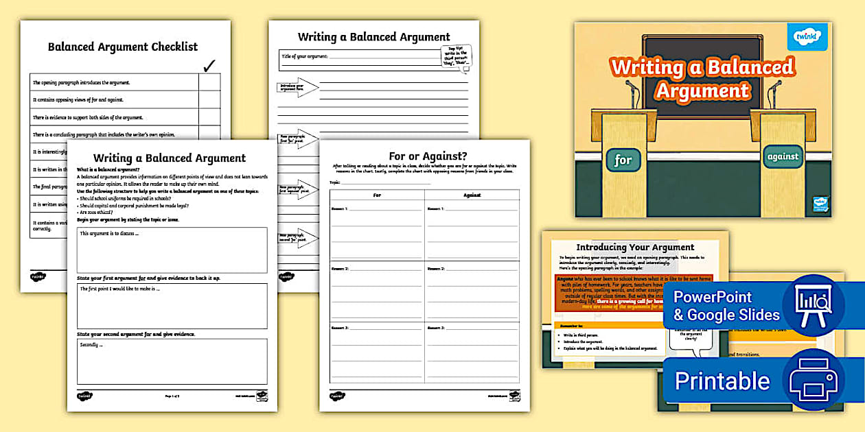 Balanced Argument Activity Pack for 6th-8th Grade - Twinkl