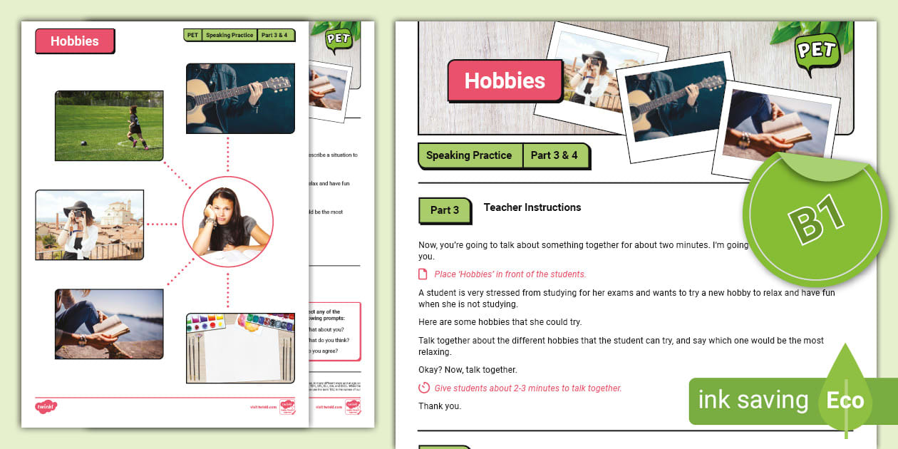 B1 PET Speaking Part 3 and 4 Practice (Hobbies) - Twinkl