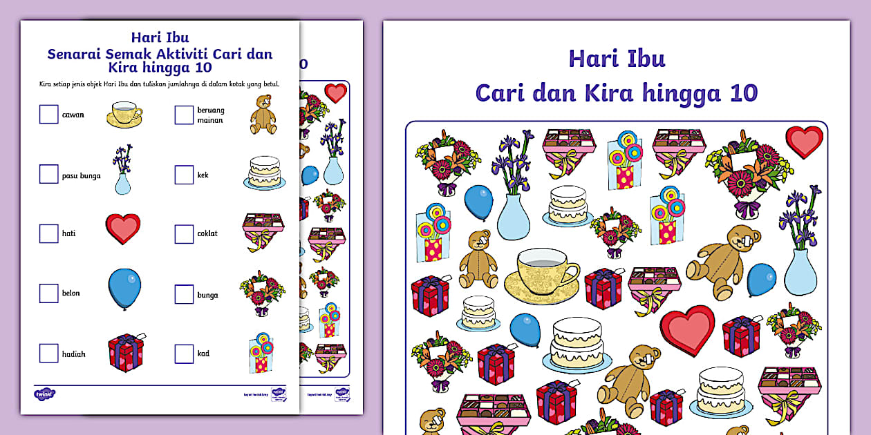 Hari Ibu - Aktiviti Cari dan Kira hingga 10 Matematik Tahun 1