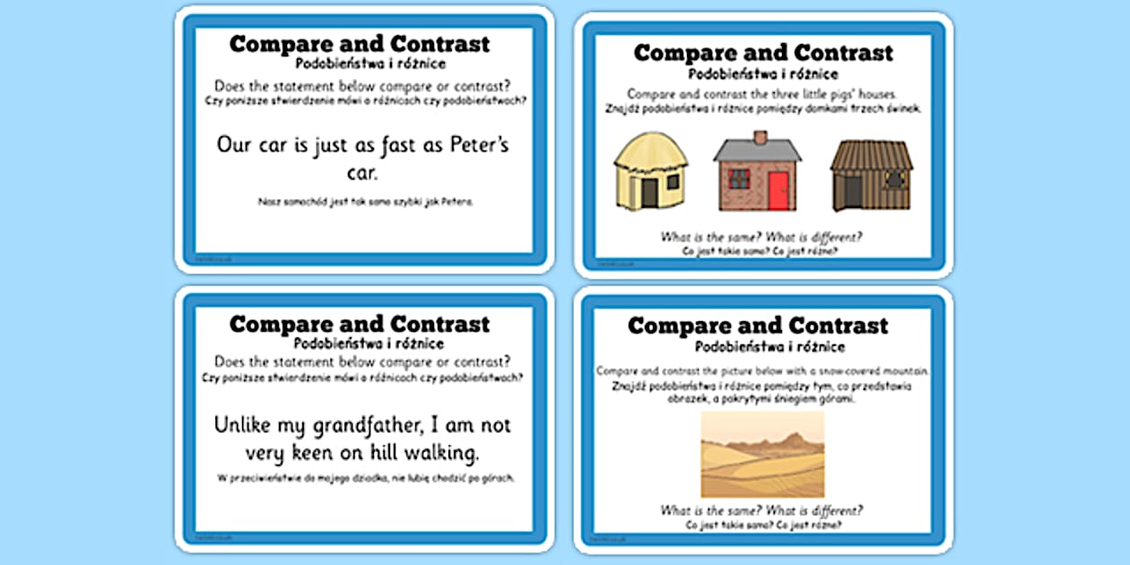 Guided Reading Skills Task Cards Compare and Contrast Polish Translation