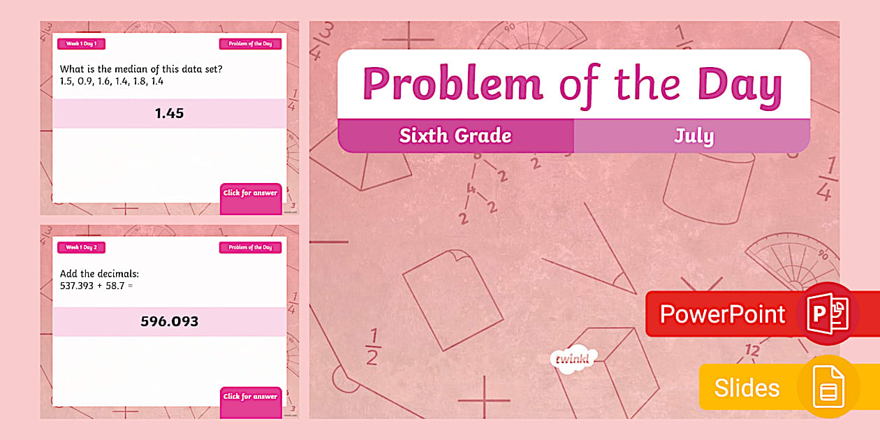 Sixth Grade Math Problem of the Day July PowerPoint & Google Slides