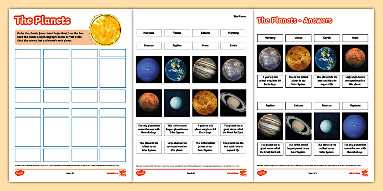 Planets Cut and Stick Sorting Activity - Twinkl - KS2
