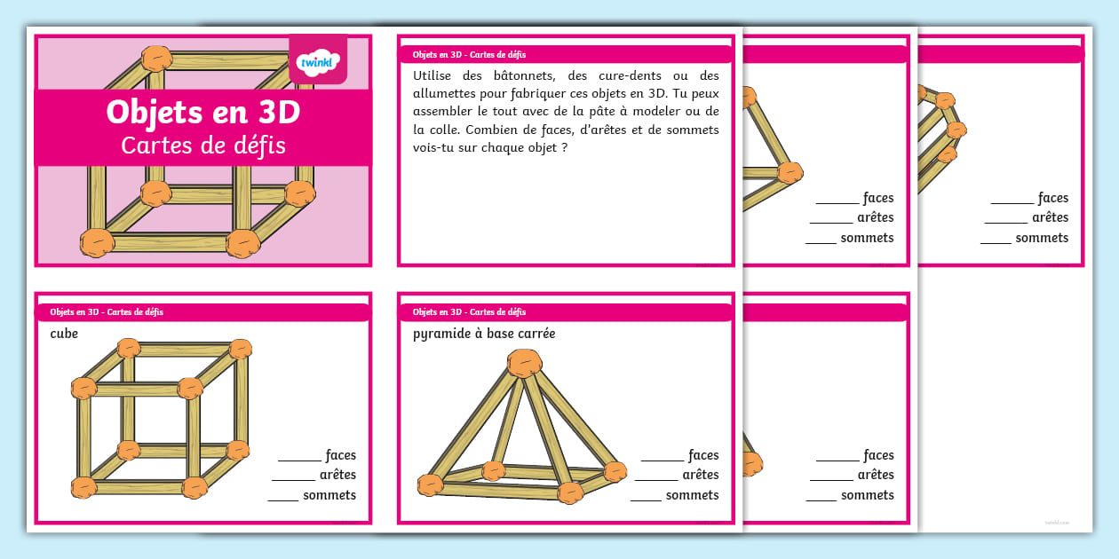 Cartes de défis - fabriquer des formes en 3D - Twinkl