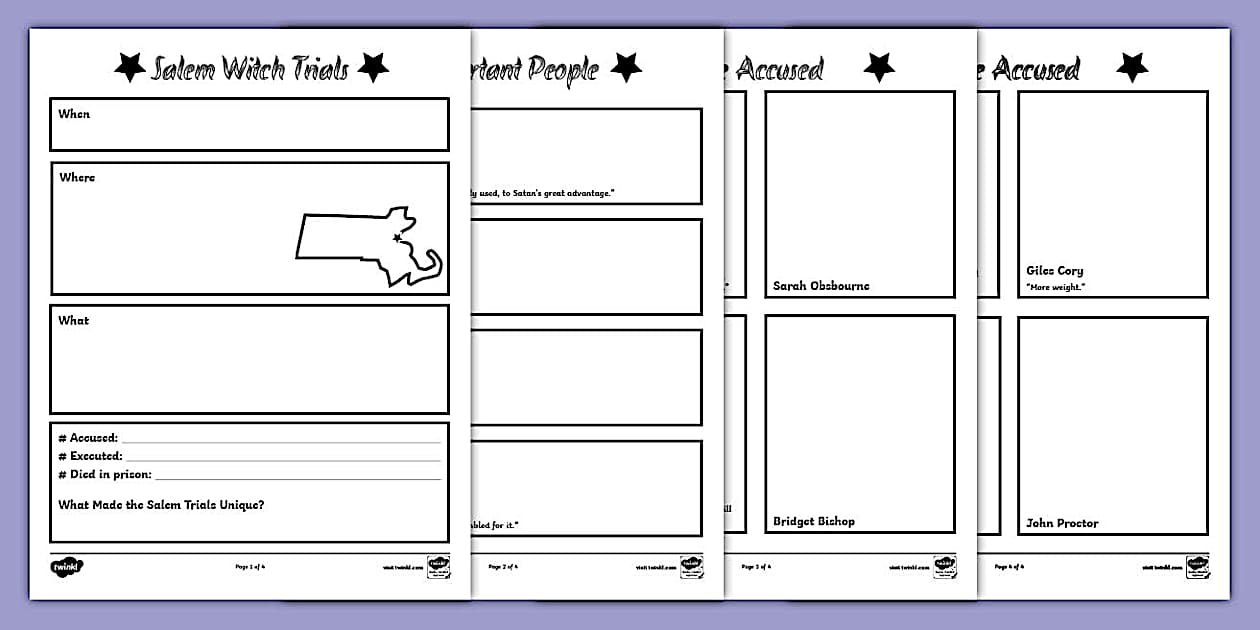 Sixth Grade Salem Witch Trials Graphic Organizer Pack