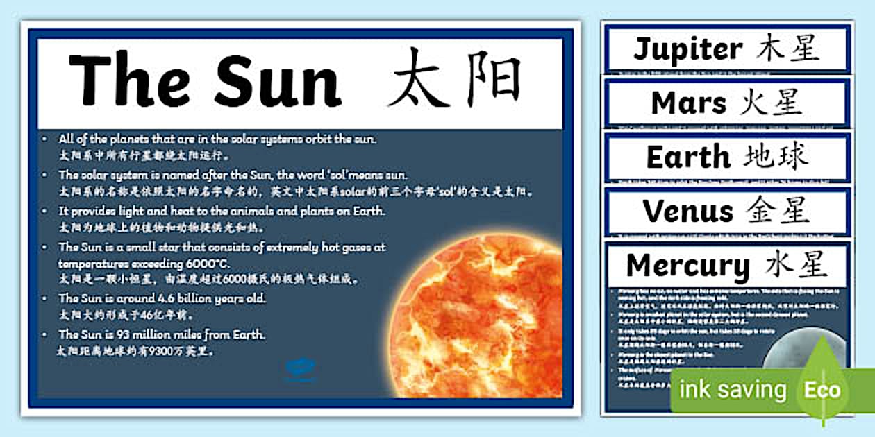 KS2 Planets Fact Posters - English/Mandarin Chinese