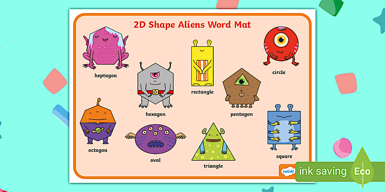2D Shape Aliens Word Mat (teacher made) - Twinkl