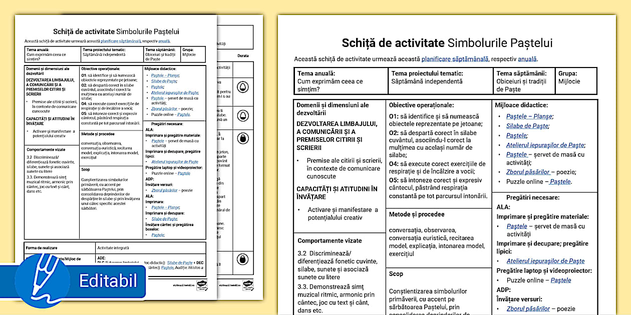 Simbolurile Paștelui – Schiță de activitate grupa mijlocie
