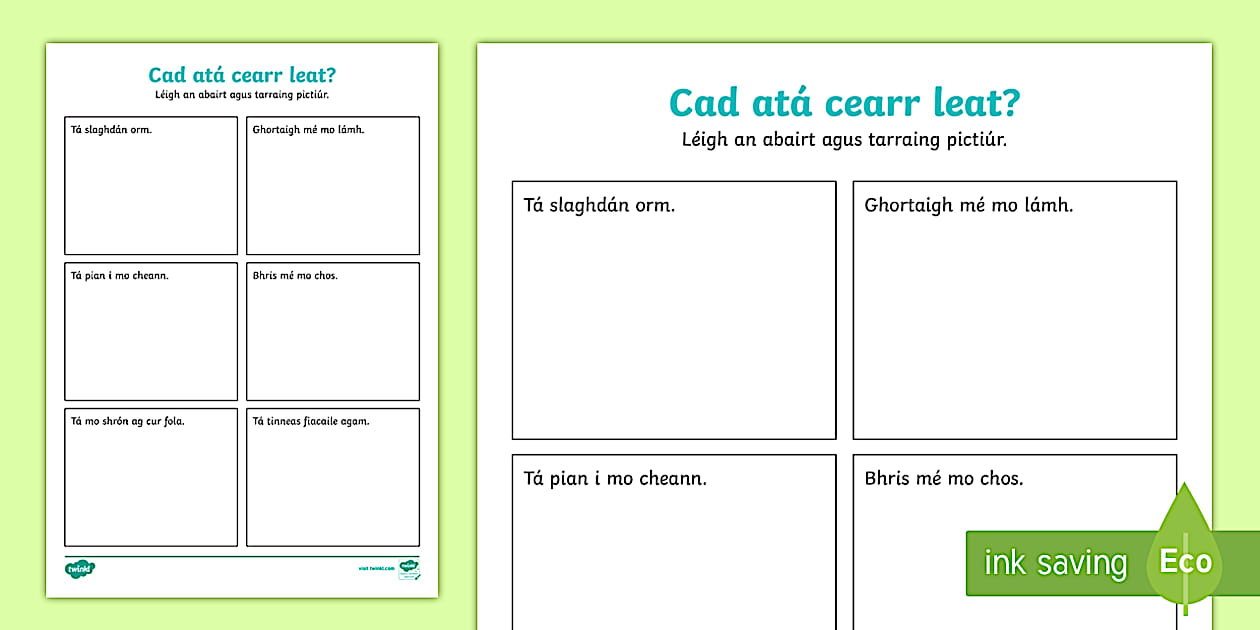 Cad atá cearr leat? Read and Draw Worksheet / Worksheet - Gaeilge