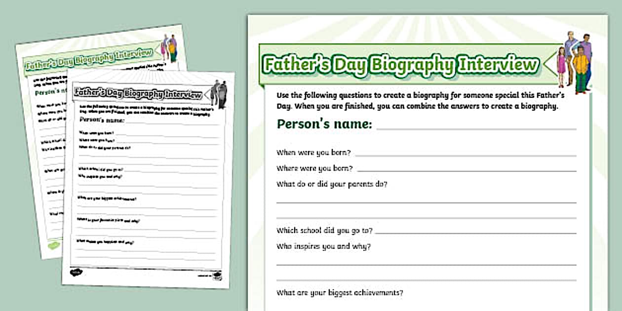 Father's Day Themed Biography Interview Worksheet