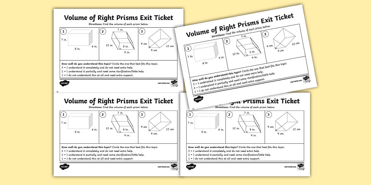 Seventh Grade Volume of Right Prisms Exit Ticket - Twinkl