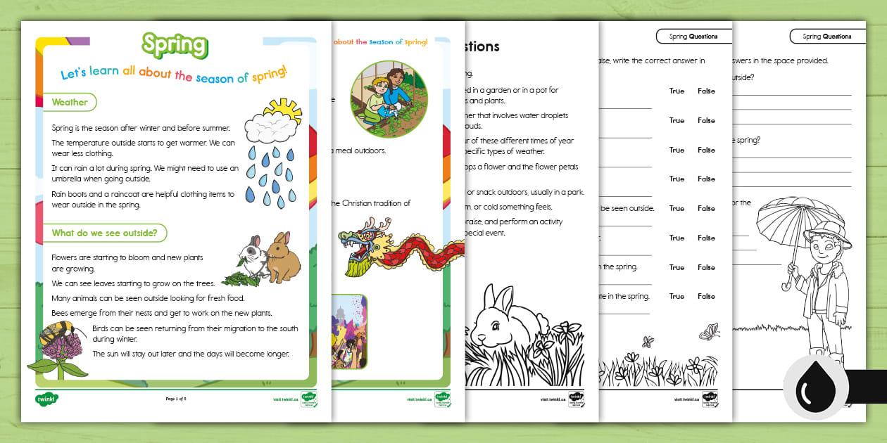 ESL Spring Differentiated Reading Comprehension Activity