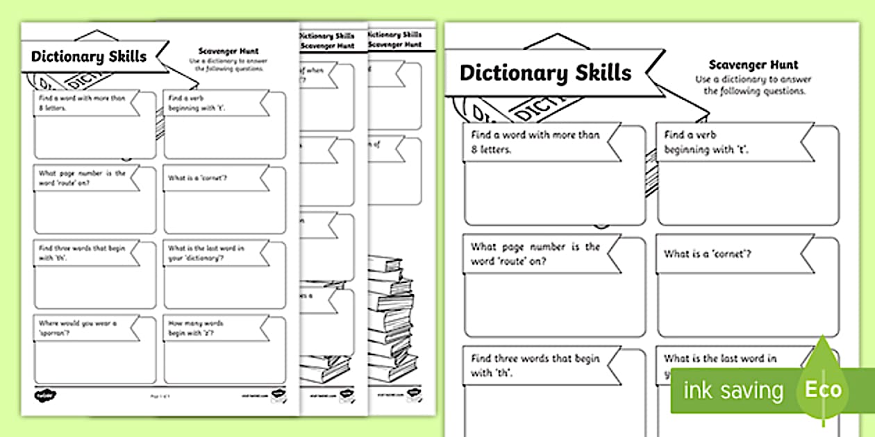 Using a Dictionary Scavenger Hunt Worksheet - Twinkl