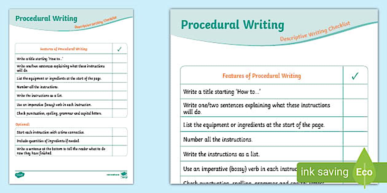 Level 2 Writing - Procedural (Instructional) Writing Checklist