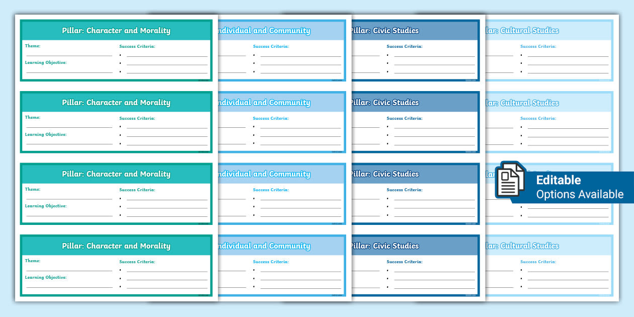 Editable LO & Success Criteria Strips - UAE Moral Ed