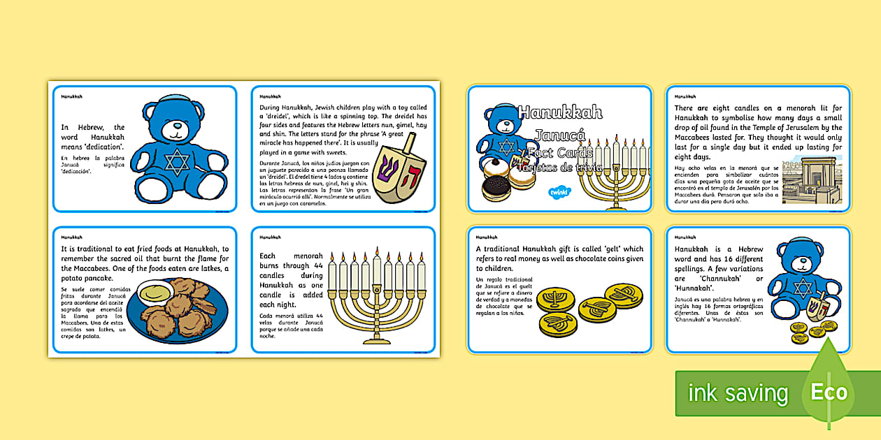 Hanukkah Display Fact Cards English/Spanish (teacher made)