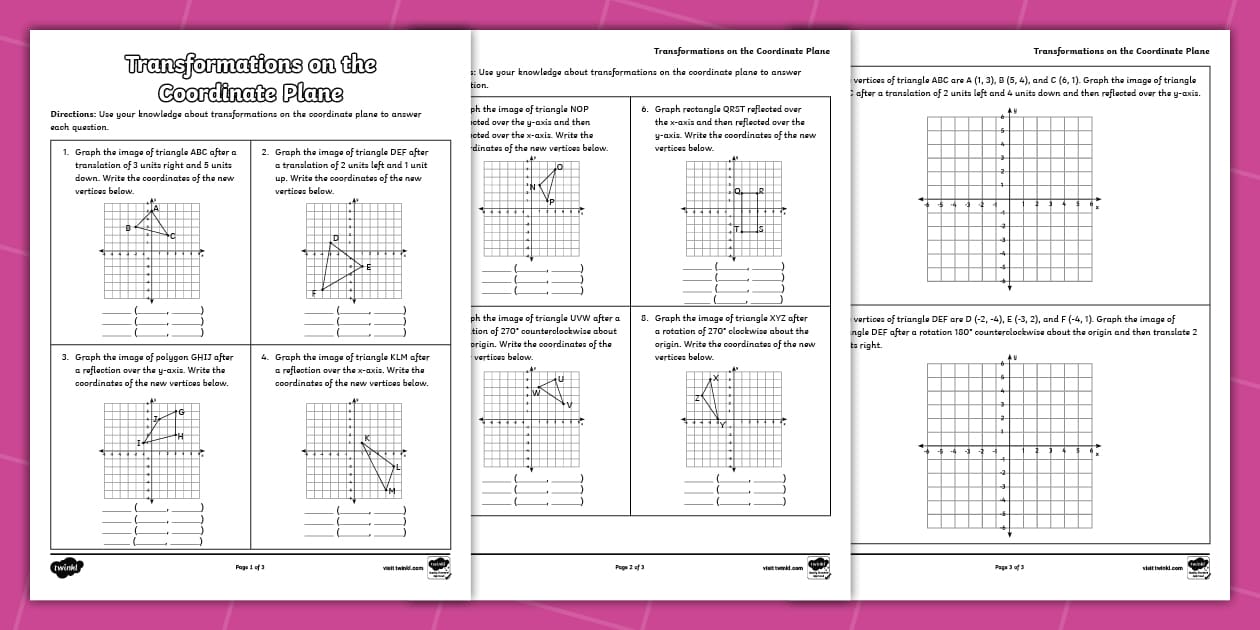Eighth Grade Transformations on the Coordinate Plane Test