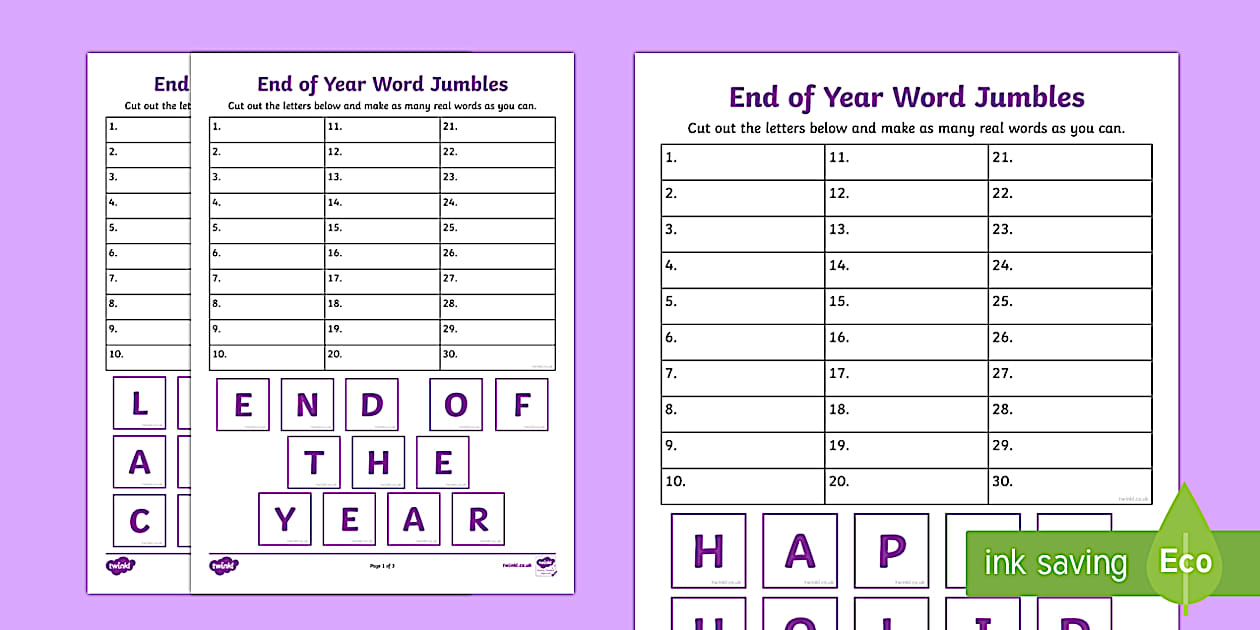 QLD End of Year Word Jumble Spelling Worksheets - Twinkl