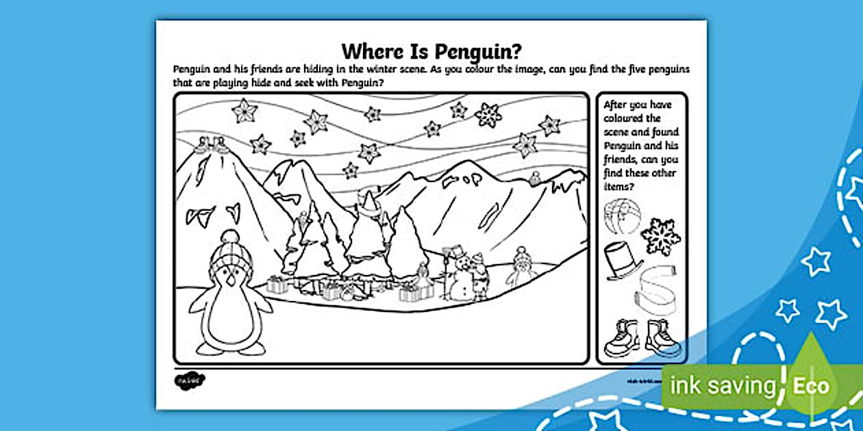 Where Is Penguin? Winter Wonderland Colouring Page - Twinkl