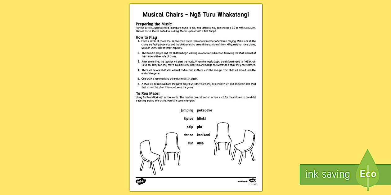 Musical chairs English/Te Reo Māori - New Zealand, Back to School, game,