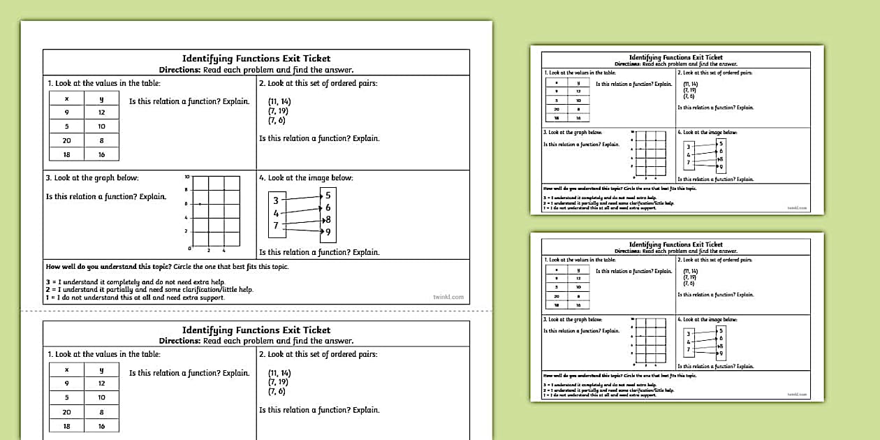 Seventh Grade Identifying Functions Exit Ticket Twinkl