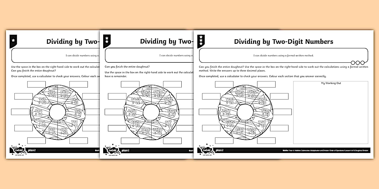 Differentiated Dividing by Two-Digit Numbers Worksheets