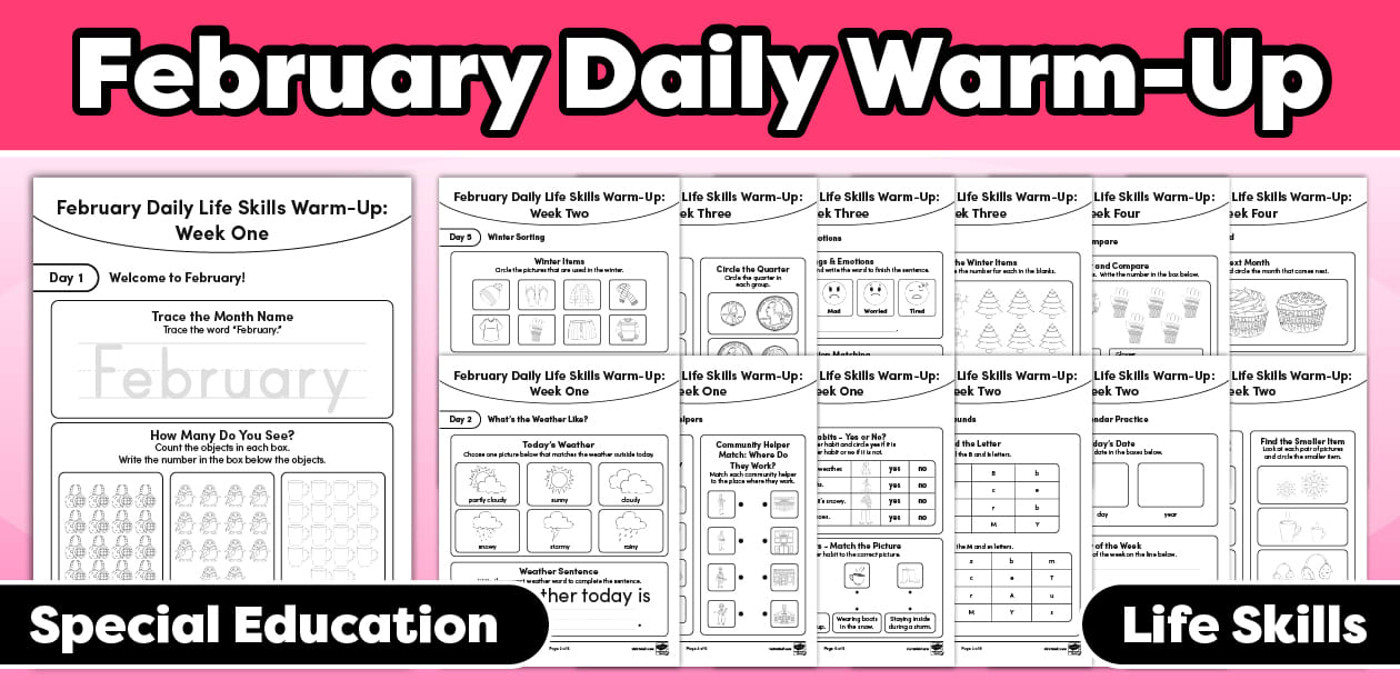 February Daily Life Skills Warm-Up Activities | Morning Work
