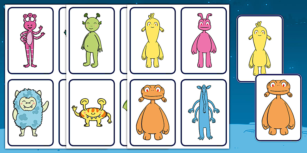 Black and White Aliens on Planet Doop Picture Cards - Twinkl