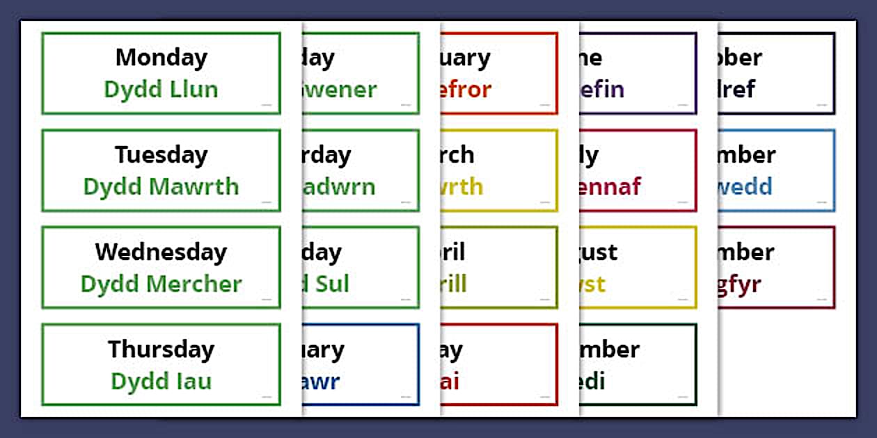 Secondary Bilingual Days of the Week and Months of the Year Labels