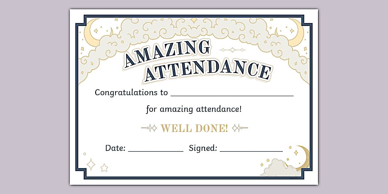 Celestial-Themed Amazing Attendance Certificate - Twinkl