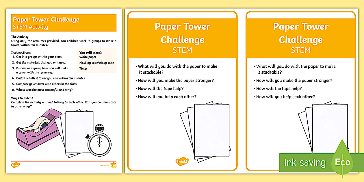 Paper Tower STEM Activity and Prompt Card Pack