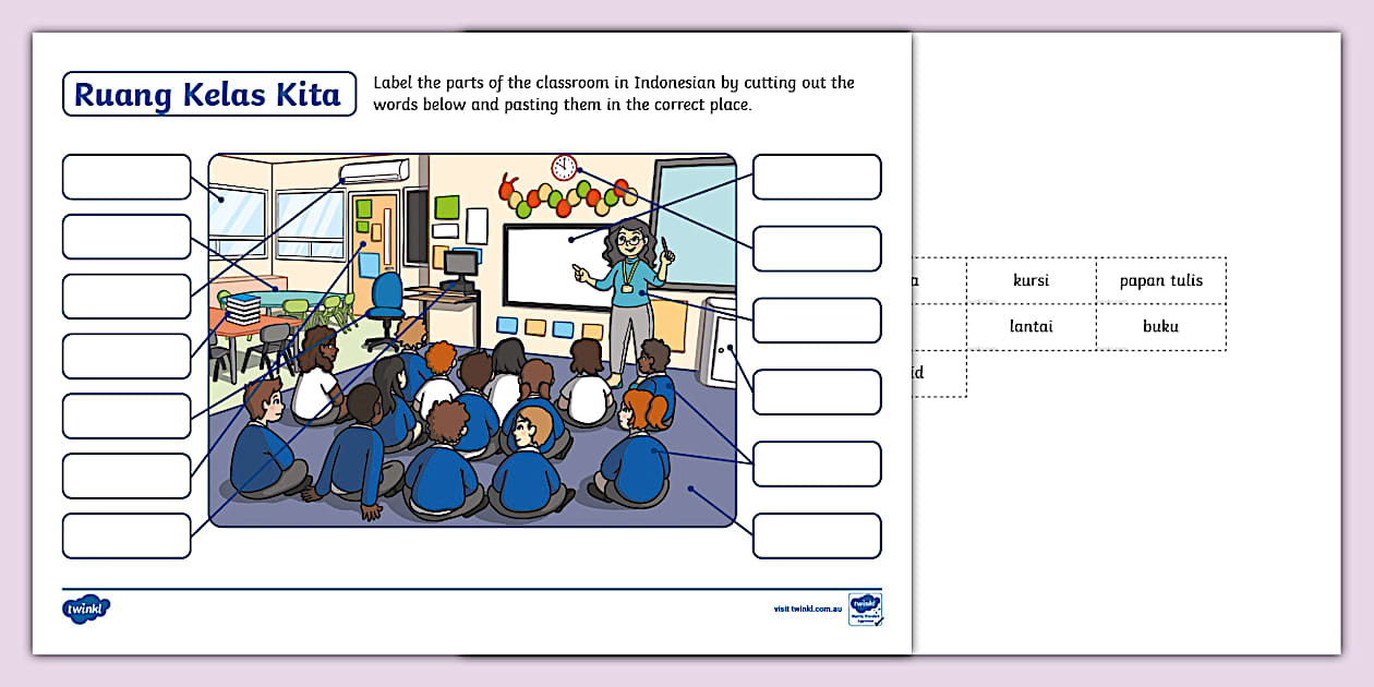 Label the Classroom Cut and Paste - Indonesian - Twinkl