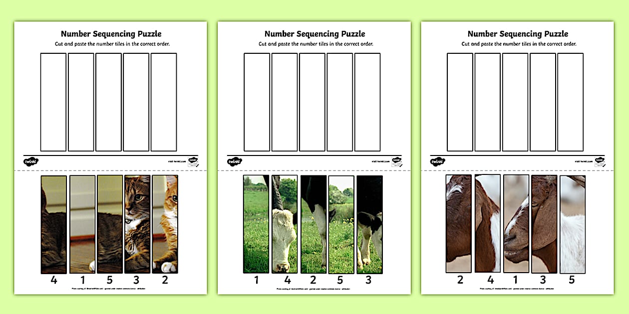 Editable Farm Animals Number Sequencing Photo Puzzles