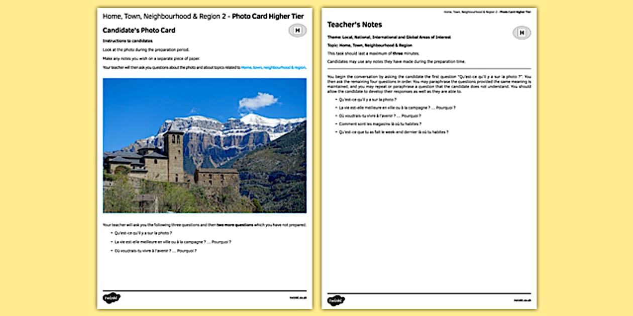 Home, Town, Neighbourhood and Region 2 GCSE Higher Tier Photo-Card French