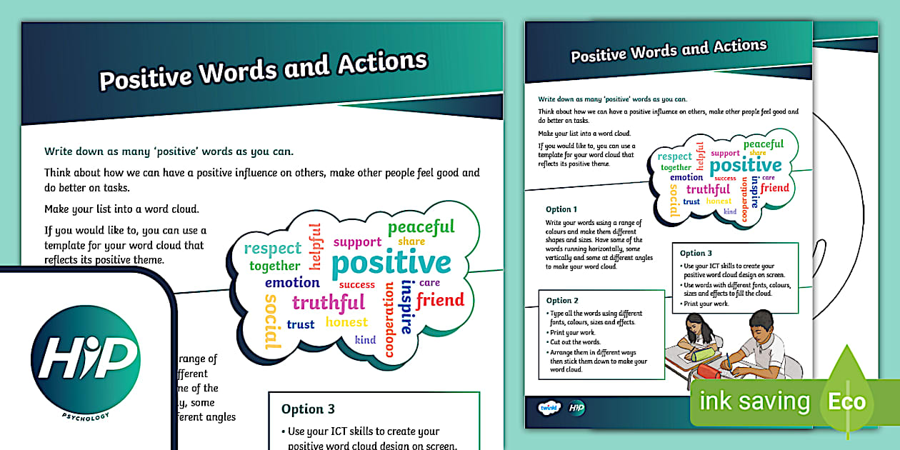 FREE! - Positive Words and Actions Cloud Activity Sheet