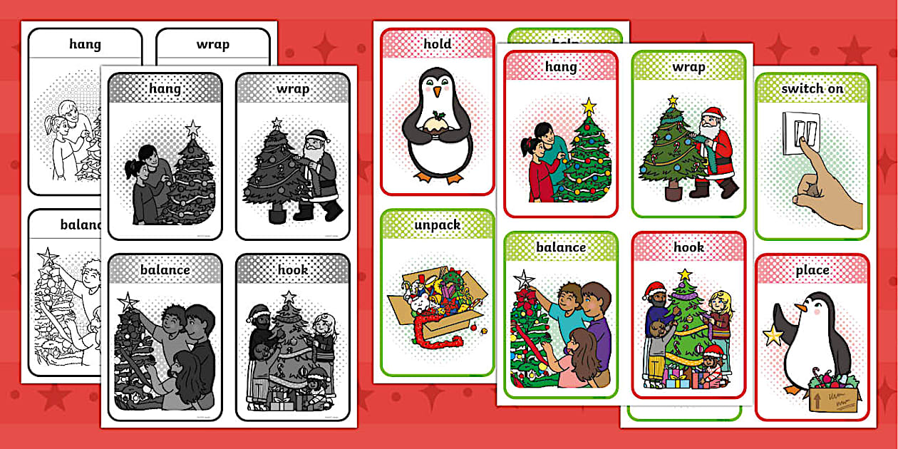 Christmas Decorating Verbs Flashcards (Teacher-Made)