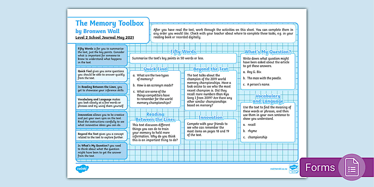 Level 2 May 2021 School Journal: The Memory Toolbox - Twinkl